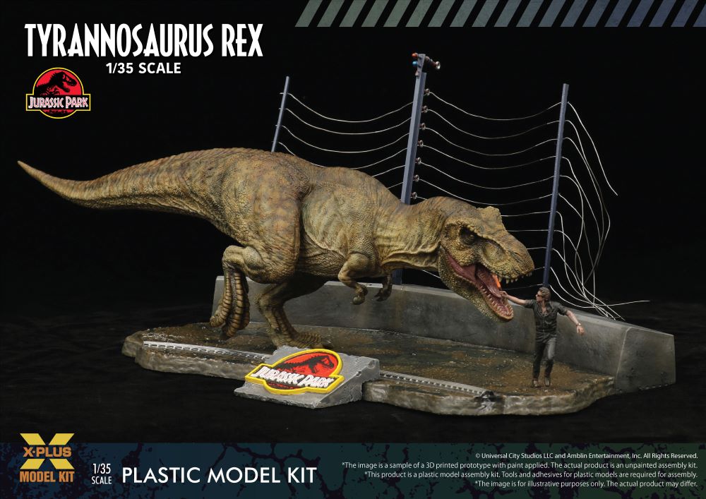 X PLUS 1/35 T-Rex Dinosaur w/Figure, Fencing & Base from Jurassic Park ...